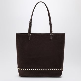 Valentino Garavani Mittelgro&szlig;e Rockstud Shopper-Tasche aus Wildleder in Ebenholzbraun und Schwarz