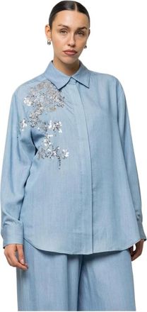 Kaos Kaos, Femme, Blouses et Chemises, Bleu, Taille: 40 FR Chemise Ample avec Broderie de Sequins