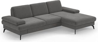 Cavadore Cavadore Ecksofa Moritz / Eckcouch mit Longchair, Sitztiefenverstellung und mattschwarzen Metallfüßen / 275 x 82 x 171 / Flachgewebe, Grau