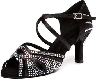 Minitoo Chaussures de danse latine pour femme avec strass Sandales de mariage, L661 Noir Talon 7 5 cm, 41.5 EU