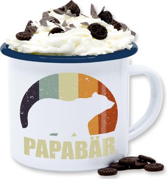 Shirtracer Emaille Tasse Blechtasse - Geschenk zum Vatertag - Papa Bär Papa Bear - 300 ml - Weiß Blau - vatertagsgeschenk papabär männertag papabaer daddy baer v