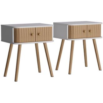 Vicco Table de nuit Germo, blanc/bambou, 40x47cm Lot de 2, Vicco