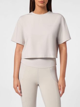Plein Sport T-shirt &agrave; col rond en jersey de coton avec &eacute;paules tombantes