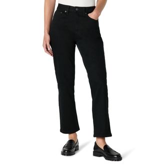 Amazon Essentials Damen Hoch Geschnittene Jeans mit Geradem Bein, Schwarz, 40-42 Lang