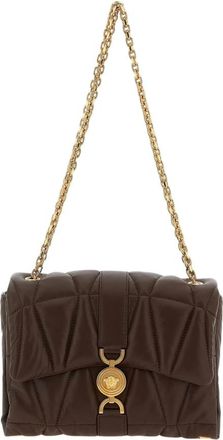 Versace Sac bandouli&egrave;re matelass&eacute; en cuir avec fermoir Medusa - Femme - Sacs - Brun - Taille: ONE Size