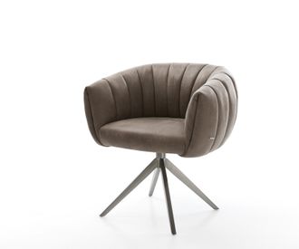 DELIFE Drehstuhl Jada-Flex Mikrofaser Taupe Vintage Kreuzgestell breit Graphit 360&deg; drehbar Wippfunktion Taschenfederkern, Esszimmerst&uuml;hle