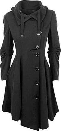 FNKDOR Femme Hiver Grande Manteau Parkas Trench-Coat Veste Jacket &Eacute;paise Manches Longues avec Ourlet Asym&eacute;trique Coat Manteaux Boutons Blouson Outwear (Noir,