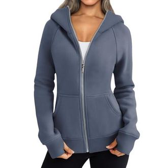 Generic Sweatshirt Sherpa &agrave; capuche zipp&eacute; pour femme - Veste polaire surdimensionn&eacute;e pour lautomne et lhiver, noir fonc&eacute;, XXL