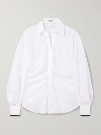 Brunello Cucinelli Chemise En Voile De Coton À Fronces Et À Perles - Blanc
