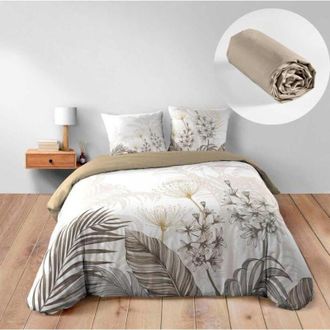 Douceur d'Int&eacute;rieur Douceur Dint&eacute;rieur - Parure de lit Bastille - Housse de couette 240x220 cm + Drap-housse beige 140x190 cm