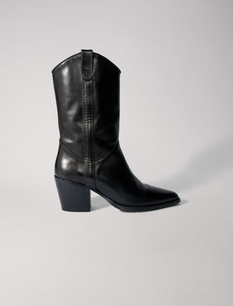 Maje Bottes Western En Cuir - Noir - Taille 36 - Maje