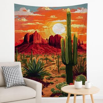 Generic Wandteppich mit Sonnenuntergang in der W&uuml;ste, Kaktus-Landschaft, Wandbehang, nat&uuml;rliche &auml;sthetische Dekoration f&uuml;r Wohnzimmer, Schlafzimmer, Schlafsaa