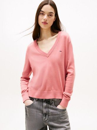 Tommy Jeans V-Ausschnitt-Pullover TJW ESSENTIAL VNECK SWEATER EXT mit Logostickerei