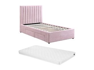 Vente-Unique Bett 90 x 190 cm mit 2 Schubladen + Matratze - Stoff - Rosa - Sarah