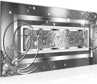 Runa Art Wandbild Abstrakt 1 Teilig 100 x 40 cm Modern Bild auf Vlies Leinwand Diamant Wohnzimmer Schlafzimmer Grau Silber 108012b