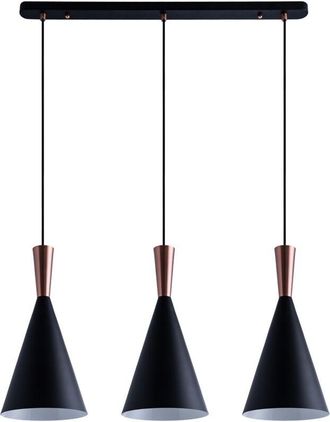 Paco Home Paco Home Pendelleuchte H&auml;ngelampe Esszimmer Esstischlampe 1,5m Textilkabel K&uuml;rzbar&Atilde;18,5cm Schwarz-Kupfer, 3-flammig + Leuchtmittel ST64 Klar