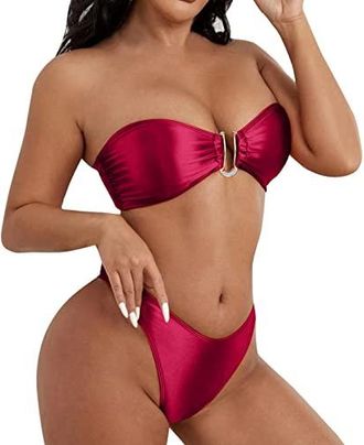 Generic Maillot De Bain Short Femme- Ensemble Bikini Bandeau Push-Up Br&eacute;Silien pour Maillot De Bain De Plage Bikini Sexy