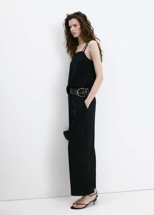 Mango Pantalon Lyocell ceinture noir - Femme - 32 - MANGO