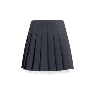 Self Portrait Pleated Lace-Trim Skirt - Gray