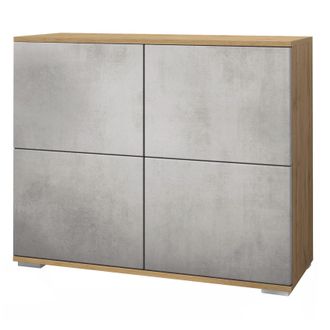 Vladon Kommode Rova V3, Moderner Küchenschrank mit 4 Push-to-Open Türen Eiche Evoke/Beton Oxid Optik (92,5 x 75.5 x 35)