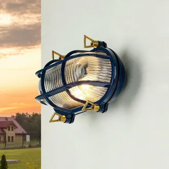 Licht-Erlebnisse Licht-erlebnisse - Applique Murale Ext&eacute;rieure Verre Laiton V&eacute;ritable IP64 Bleu E27 Applique Maritime Jardin Ext&eacute;rieur