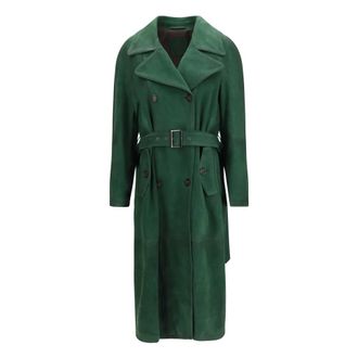 Valstar Vintage-Effekt Wildleder Zweireihiger Trenchcoat - - Coats - Damen - Gr&uuml;n - M