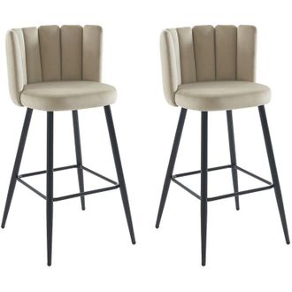 Vente-Unique Pascal Morabito - Lot de 2 tabourets de bar en velours et m&eacute;tal noir - Beige - pranila de