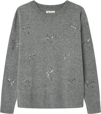 Springfield Damen Sequin and Lurex Bow Embroidery Sweater, grau, 42
