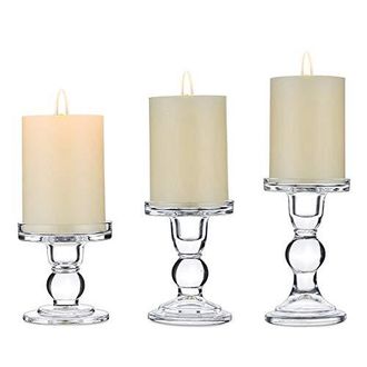 Nuptio Ensemble de 3 Bougeoirs en Verre Transparent pour Bougies Pilier et de Chandelle 75mm, 2 Utilisations pour Bougeoirs pour la D&eacute;coration la Maison de M