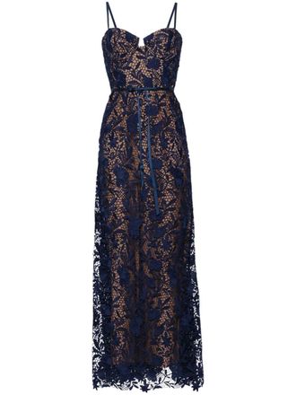 Marchesa Abendkleid aus floraler Spitze - Blau