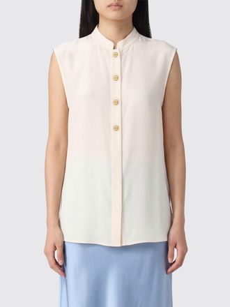 Le Kasha Chemise slim fit en soie sans manches avec col mao
