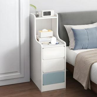 Generic Schmaler Nachttisch Aus Holz Mit Schublade Und Offenem Regal, Moderner Kleiner Beistelltisch for Schlafzimmer Und Wohnzimmer, Natur & Weiß(White,8 L x