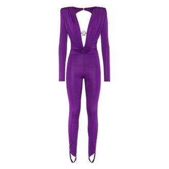 Philipp Plein Femme, Combinaisons et Ensembles, Violet, Taille: 38 FR Shoulder Padded Jumpsuit