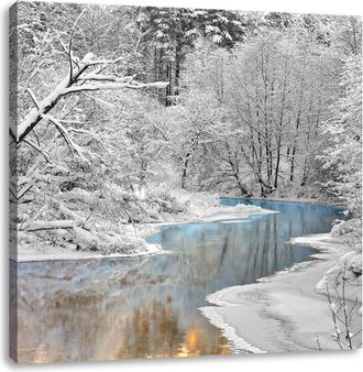 Pixxprint Atemberaubende Winterlandschaft Schwarz, Weiß, Größe: 40x40, Leinwandbild Quadratisch, Wandbild, Kunstdruck, fertig bespannt