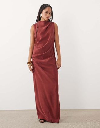 Asos robe longue colonne ample marron rouille