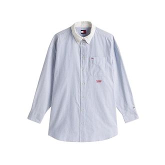 Tommy Jeans Oversized Hemd mit Kontraststreifen - - Blouses & Shirts - Damen - Blau - S