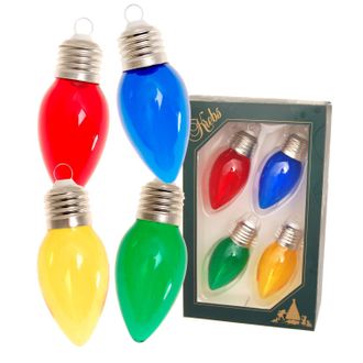 Krebs Glas Lauscha Christbaumschmuck/Weihnachtsbaumanh&auml;nger aus Glas - Motiv: Gl&uuml;hbirne unversilbert - Farbe: rot/Gold/gr&uuml;n/blau - Gr&ouml;&szlig;e: 9 cm