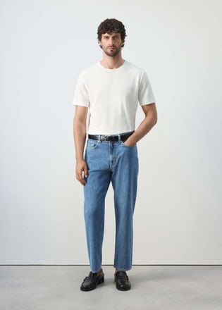 Mango Jean Sammy court coupe carotte bleu fonc&eacute; - Homme - 38 - MANGO MAN