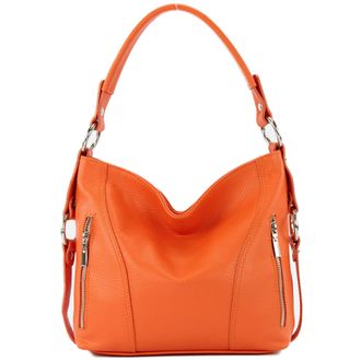 modamoda.de T202 Damen Leder Henkeltasche Schultertasche handmade in Italy, Farbe:Orange