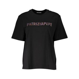 Patrizia Pepe Rhinestone Crew Neck Tee - - Tops - Damen - Schwarzk - XS