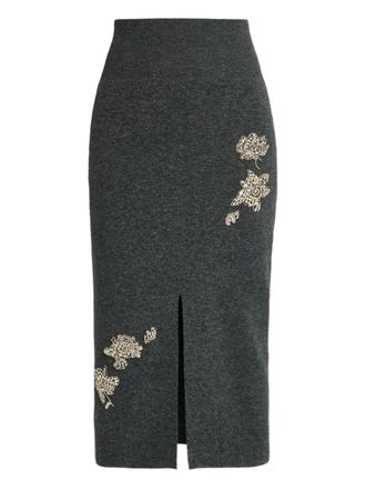 Erdem jupe mi-longue à fleurs brodées - Gris