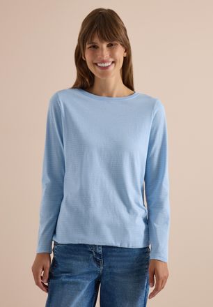 Cecil Langarmshirt CECIL, Damen, Gr. XXL (46), blau (cosmopolitan blau), Web, 80% Baumwolle, 20% Polyester, gestreift, comfort fit normal, U-Boot-Ausschnitt