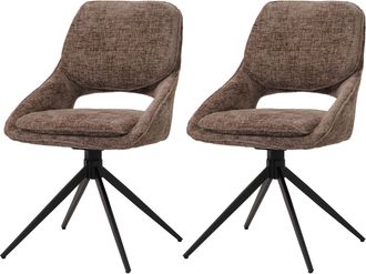 Mendler 2er-Set Esszimmerstuhl HWC-N73, Küchenstuhl, drehbar Auto-Return, Stoff/Textil Chenille (490g/m²) Öko-Tex - braun