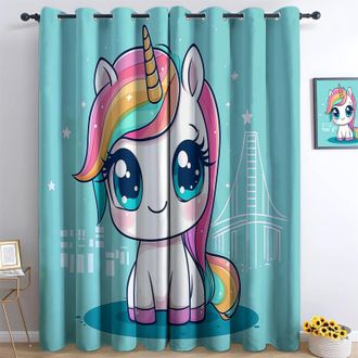 Generic Blickdicht Vorhang - Cartoon Einhorn Niedlich Linie Print Vorh&auml;nge - Farbe W&auml;rmeisolierend Gardinen Wohnzimmer - 2er Set H260&times;B140 cm - Verdunklungsvo