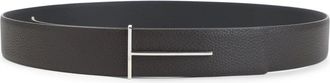 Tom Ford Homme, Accessoires, Noir, Taille: 105 CM Grain Leather Slim T Reversible Belt