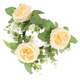 BESPORTBLE K&uuml;nstlicher Rosenkerzenring aus Langlebigem Material Dekorativer Kerzenkranz mit Realistischen Rosenbl&uuml;ten f&uuml;r Hochzeits und Tischdeko Beige Vielseiti