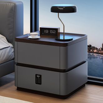 Generic Schlafzimmer-Nachttisch mit 2 Schubladen, Leder-Nachttisch, Wohnzimmer-Beistelltisch/M&ouml;bel, moderner Nachttisch, klassisches Farbschema(Dark Gray,50cm