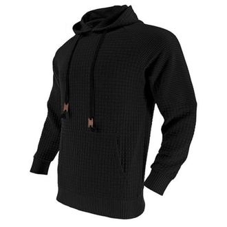 Generico Sweat à capuche pour homme Pull à manches longues avec motif gaufré Veste décontractée en sueur avec poches Pull en tricot ajusté Pulli Slim Fit pour 