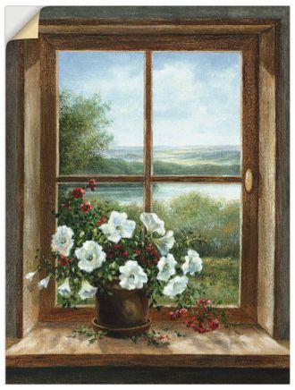 Artland ARTland Wanddeko Wandtattoo selbstklebende Vinylfolie 90x120 cm Fensterblick Fenster Blumen Stillleben Botanik Malerei T5ZB