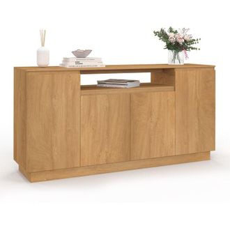 IDMarket Buffet 160 cm SERENA 4 portes avec niche centrale effet bois